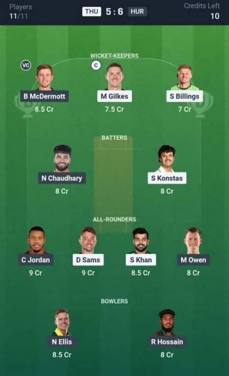 THU vs HUR Dream11 Prediction – BBL 2025-26 Match 21 Fantasy Tips ...